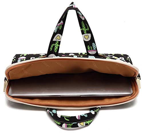 DACHEE Black Cactus Patten Canvas Laptop Shoulder Messenger Bag Case Sleeve for 14 Inch 15 Inch Laptop 15 Case Laptop Briefcase 15.6 Inch