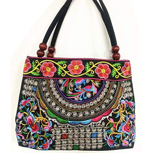 Serstone Embroidery Handbag Boho Ethnic Bag Travel Totes Beach Bag(Money-spinners)