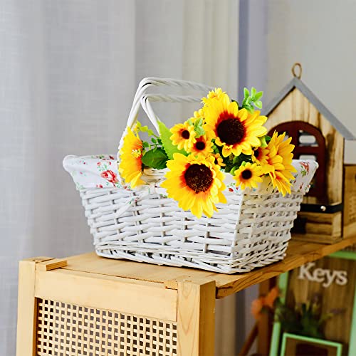 Wicker White Storage Gift Basket Willow Woven Picnic Basket with Double Folding Handles,Kingwillow. (White)
