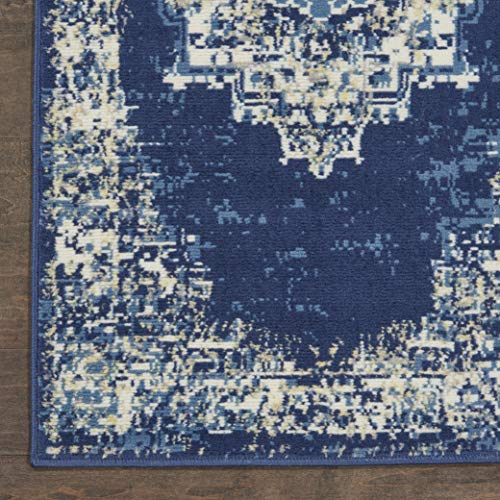 Nourison Grafix Persian Navy Blue 2'3" x 10' Area -Rug, Easy -Cleaning, Non Shedding, Bed Room, Living Room, Dining Room, Kitchen (2x10)