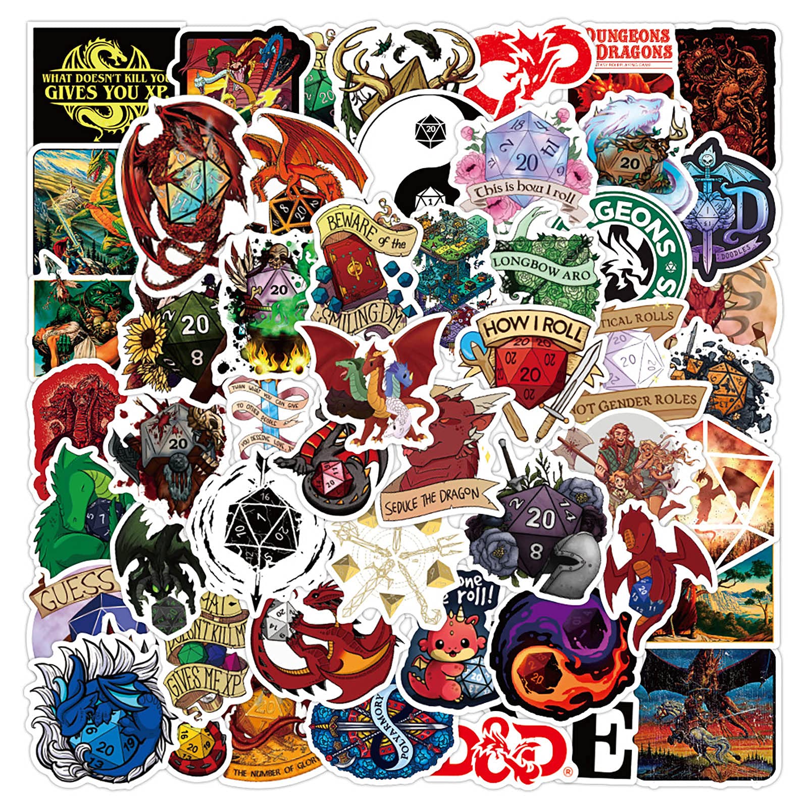 50pcs Dungeons and Dragons Stickers Aesthetic Vinyl Stickers for Teen Laptop,Cool Classic Trendy Game D&D Waterproof Stickers for Water Bottle Skateboard Bumper Computer Phone
