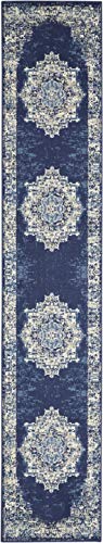 Nourison Grafix Persian Navy Blue 2'3" x 10' Area -Rug, Easy -Cleaning, Non Shedding, Bed Room, Living Room, Dining Room, Kitchen (2x10)