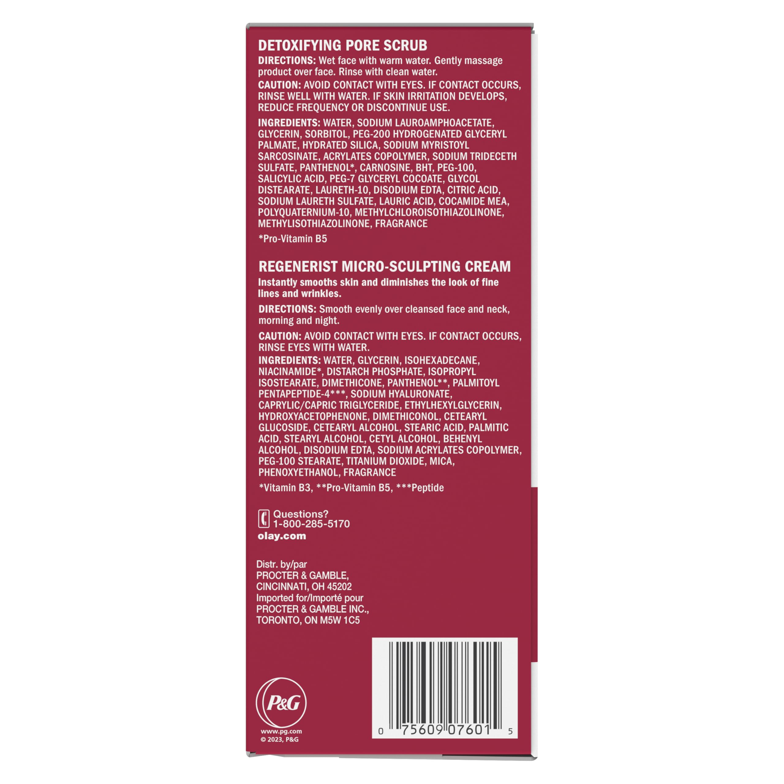Face Wash by Olay Regenerist Advanced Anti-Aging Pore Scrub Cleanser (5.0 Oz) and Micro-Sculpting Face Moisturizer Cream (1.7 Oz) Skin Care Duo Pack, Total 6.7 Ounces Packaging may Vary
