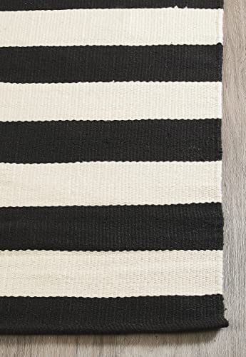 Fab Habitat Machine Washable Area Rug - Hand Woven, Stain Resistant, Pet Friendly - Premium Recycled Polyester Yarn - Stripes - Bedroom, Living/Dining Room - Nantucket - Black and White - 5 x 8 ft