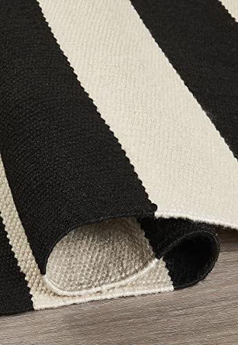 Fab Habitat Machine Washable Area Rug - Hand Woven, Stain Resistant, Pet Friendly - Premium Recycled Polyester Yarn - Stripes - Bedroom, Living/Dining Room - Nantucket - Black and White - 5 x 8 ft
