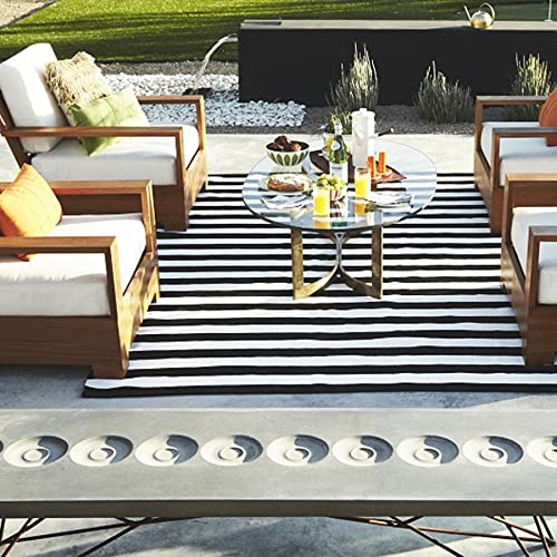 Fab Habitat Machine Washable Area Rug - Hand Woven, Stain Resistant, Pet Friendly - Premium Recycled Polyester Yarn - Stripes - Bedroom, Living/Dining Room - Nantucket - Black and White - 5 x 8 ft