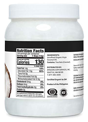 Amazon Brand - Happy Belly Unrefined Organic Virgin Coconut Oil, 54 fl oz (Pack of 1) (Previously Solimo)