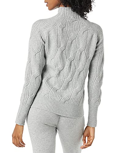 Amazon Essentials Women's Winter Sweater, Soft Touch Funnel Neck Cable Knit, Grey Heather, Medium