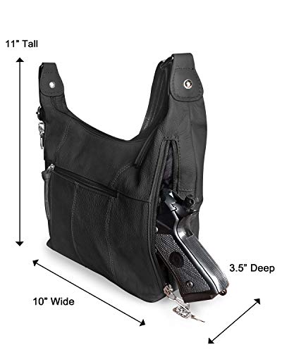 Roma Leathers Concealment Purse - Premium Cowhide Leather - Black - Studded - Dual Gun Entry - Adjustable Shoulder Strap - Designed in USA - 30 Day Manufacture Guarantee