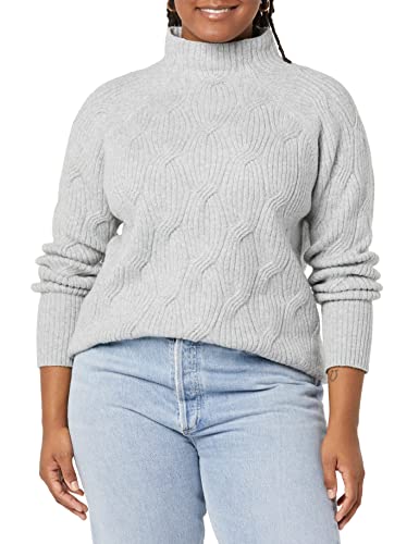 Amazon Essentials Women's Winter Sweater, Soft Touch Funnel Neck Cable Knit, Grey Heather, Medium