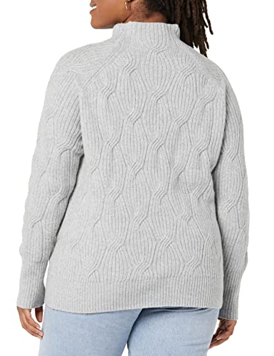 Amazon Essentials Women's Winter Sweater, Soft Touch Funnel Neck Cable Knit, Grey Heather, Medium