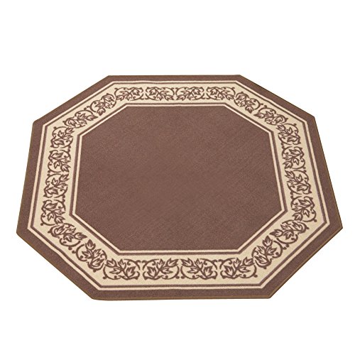 Collections Etc Floral Border Octagon Accent Rug with Skid-Resistant Backing to Protect Floors in High Traffic Areas 54" X 54", Sand, 54" X 54"