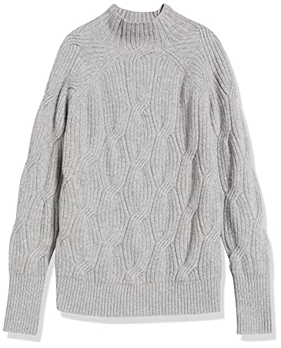 Amazon Essentials Women's Winter Sweater, Soft Touch Funnel Neck Cable Knit, Grey Heather, Medium