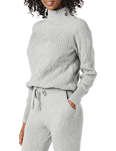 Amazon Essentials Women's Winter Sweater, Soft Touch Funnel Neck Cable Knit, Grey Heather, Medium