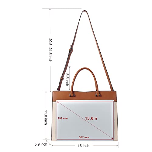 CLUCI Women Briefcase Leather Laptop Bag for Women 15.6inch Computer Bag Messenger Business Work Tote Beige with Brown