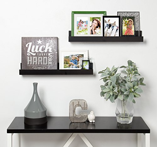Kate and Laurel Levie 24 inch 2-Pack Wood Floating Wall Shelf Picture Frame Holder Ledge, Black