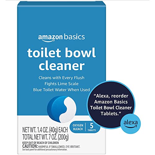 Amazon Basics Toilet Bowl Cleaners Tablets with Oxygen Bleach, Unscented, Blue, 5 Count, Pack of 1