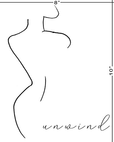 Abstract Minimalist"Relax, Unwind" Wall Decor - Set of 2-8"x10" UNFRAMED Prints - Modern, Minimal, Black And White Line Art - Female Figure Silhouette - Bathroom Wall Decor