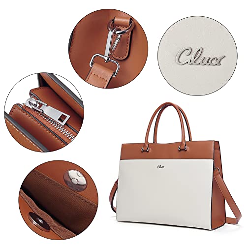 CLUCI Women Briefcase Leather Laptop Bag for Women 15.6inch Computer Bag Messenger Business Work Tote Beige with Brown