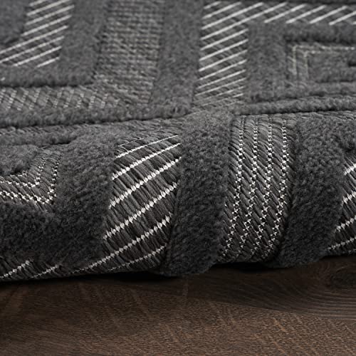 Nourison Versatile Indoor/Outdoor Charcoal/Black 7' x 10' Area-Rug, Easy-Cleaning, Non Shedding, Bed Room, Living Room, Dining Room, Kitchen (7x10)