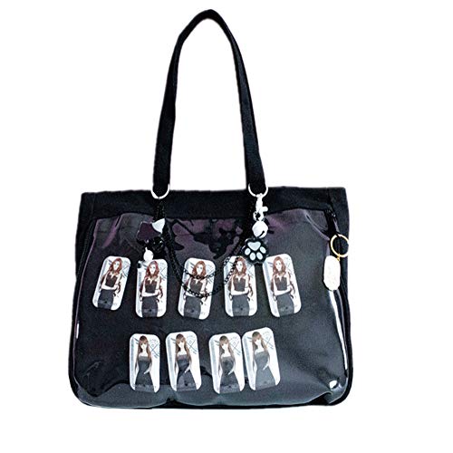 Ita Tote Bag Clear Window for Pins Ita Shoulder Bag Handbag Anime School Bag DIY, Cosplay, Comic Con, Black
