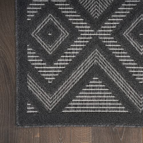 Nourison Versatile Indoor/Outdoor Charcoal/Black 7' x 10' Area-Rug, Easy-Cleaning, Non Shedding, Bed Room, Living Room, Dining Room, Kitchen (7x10)