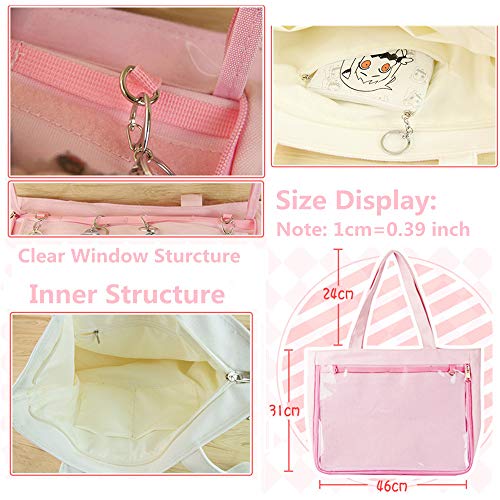 Ita Tote Bag Clear Window for Pins Ita Shoulder Bag Handbag Anime School Bag DIY, Cosplay, Comic Con, Black