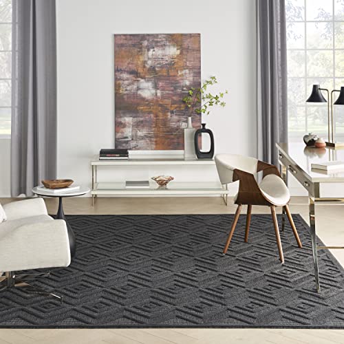 Nourison Versatile Indoor/Outdoor Charcoal/Black 7' x 10' Area-Rug, Easy-Cleaning, Non Shedding, Bed Room, Living Room, Dining Room, Kitchen (7x10)