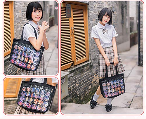 Ita Tote Bag Clear Window for Pins Ita Shoulder Bag Handbag Anime School Bag DIY, Cosplay, Comic Con, Black