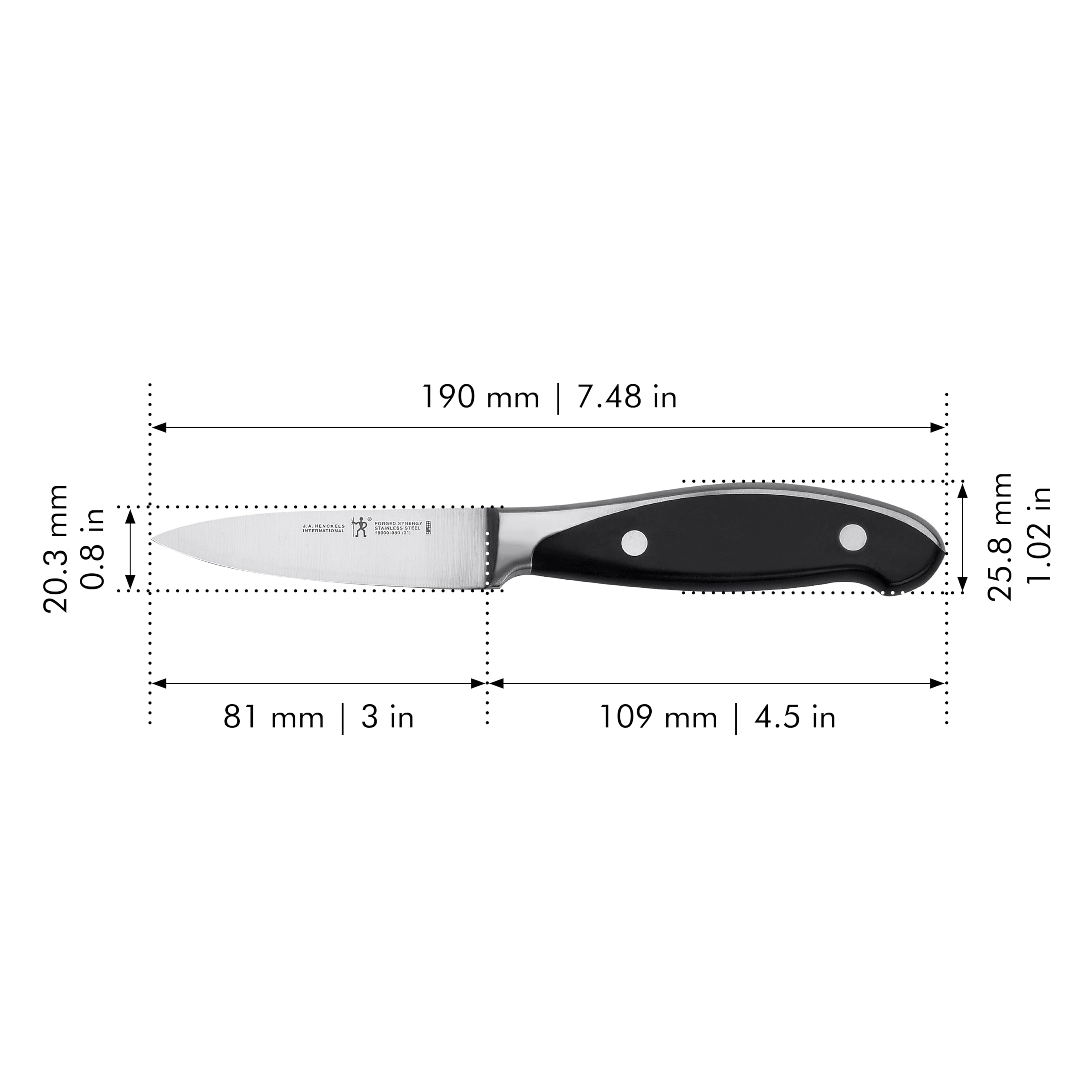 HENCKELS Forged Synergy Paring Knife, 3-inch, Black/Stainless Steel