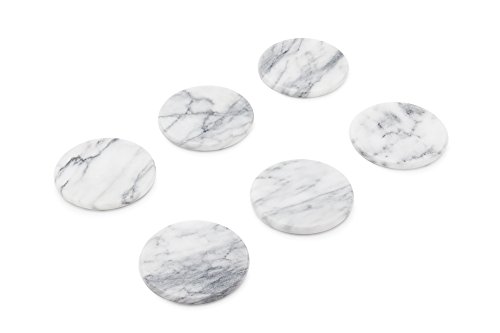 Fox Run 48749 Natural White Polished Marble Stone Coasters, Set of 6