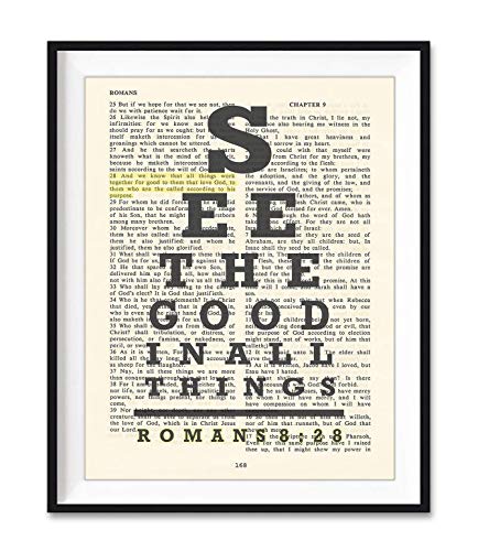 See the Good in All Things, All Things Work for Good, Romans 8:28 Eye Chart Christian Unframed Art Print, Vintage Bible Verse Scripture Wall and Home Decor Poster, Inspirational Gift, 8x10 Inches
