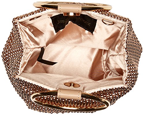 Jessica McClintock womens Jessica Mcclintock Gwen Ball Mesh Ring Wristlet Pouch Clutch Evening Bag, Rose Gold, One Size US