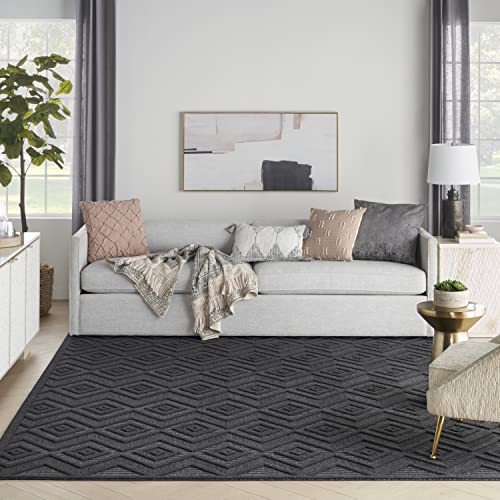Nourison Versatile Indoor/Outdoor Charcoal/Black 7' x 10' Area-Rug, Easy-Cleaning, Non Shedding, Bed Room, Living Room, Dining Room, Kitchen (7x10)