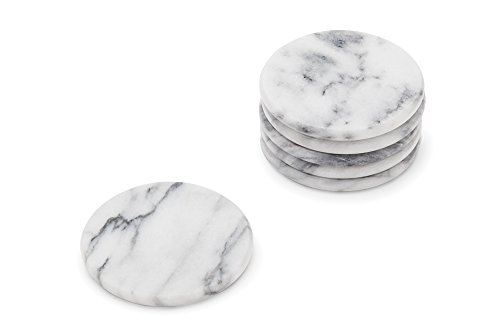 Fox Run 48749 Natural White Polished Marble Stone Coasters, Set of 6
