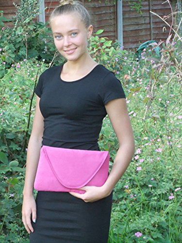 Loni Womens Attractive Large Faux Suede Clutch Bag/Shoulder Bag Wedding Party Occasion Bag in violet purple