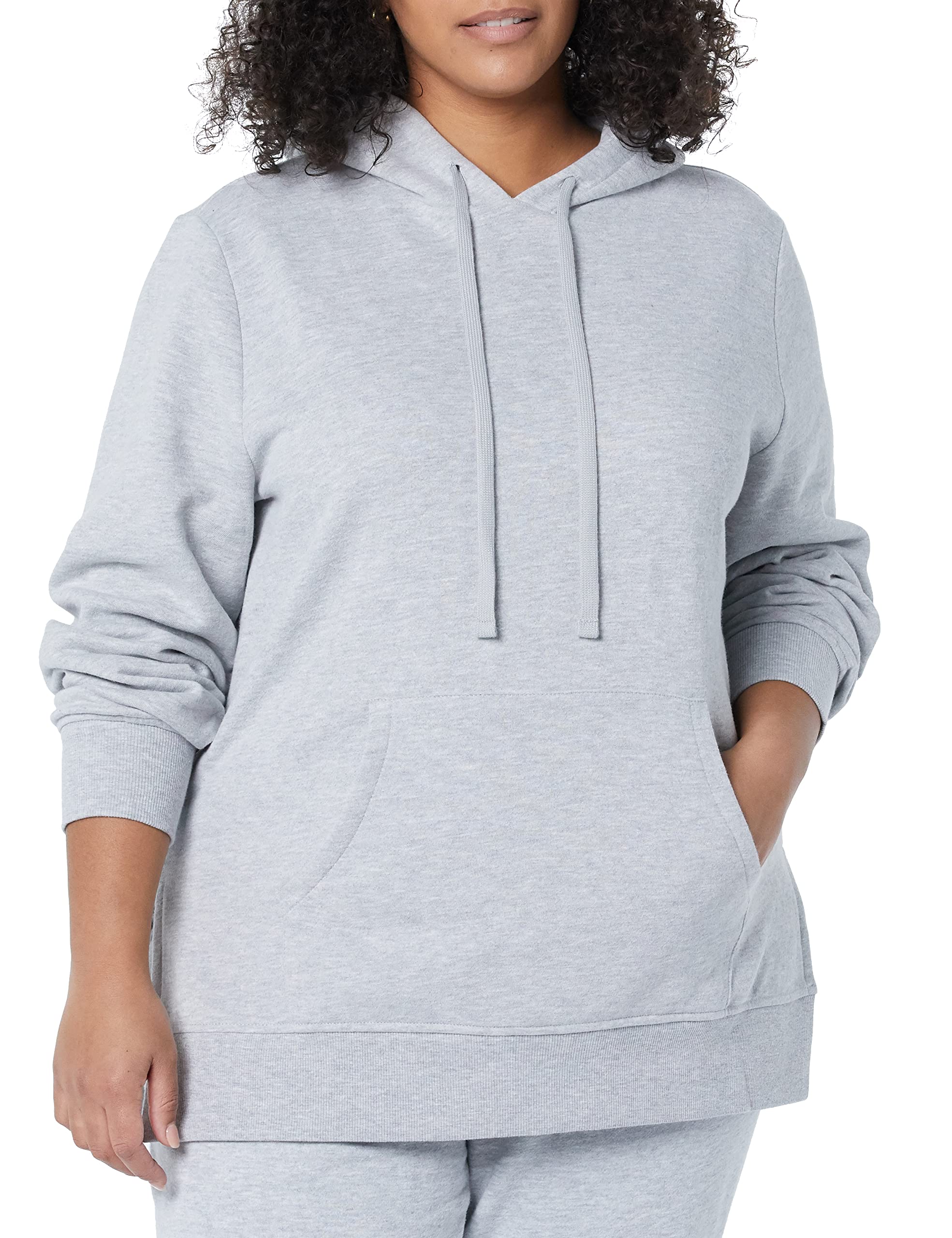 Amazon Essentials Women's Fleece Hooded Tunic Sweatshirt, Grey Heather, Medium