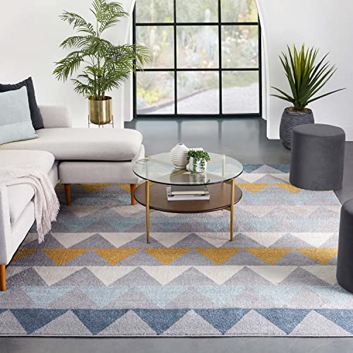 Well Woven Mystic Nova Grey Modern Geometric 5'3" x 7'3" Distressed Area Rug, 5 ft 3 in x 7 ft 3