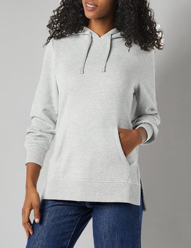 Amazon Essentials Women's Fleece Hooded Tunic Sweatshirt, Grey Heather, Medium