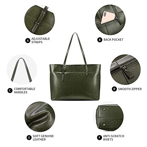 Kattee Vintage Genuine Leather Tote Shoulder Bag for Women Satchel Handbag with Top Handles (1-Green)