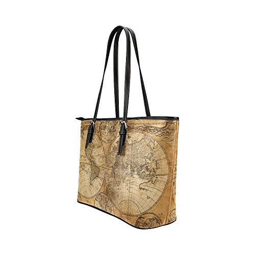 InterestPrint Modern Vintage Antique World Map Leather Tote Shoulder Bags Handbags for Women