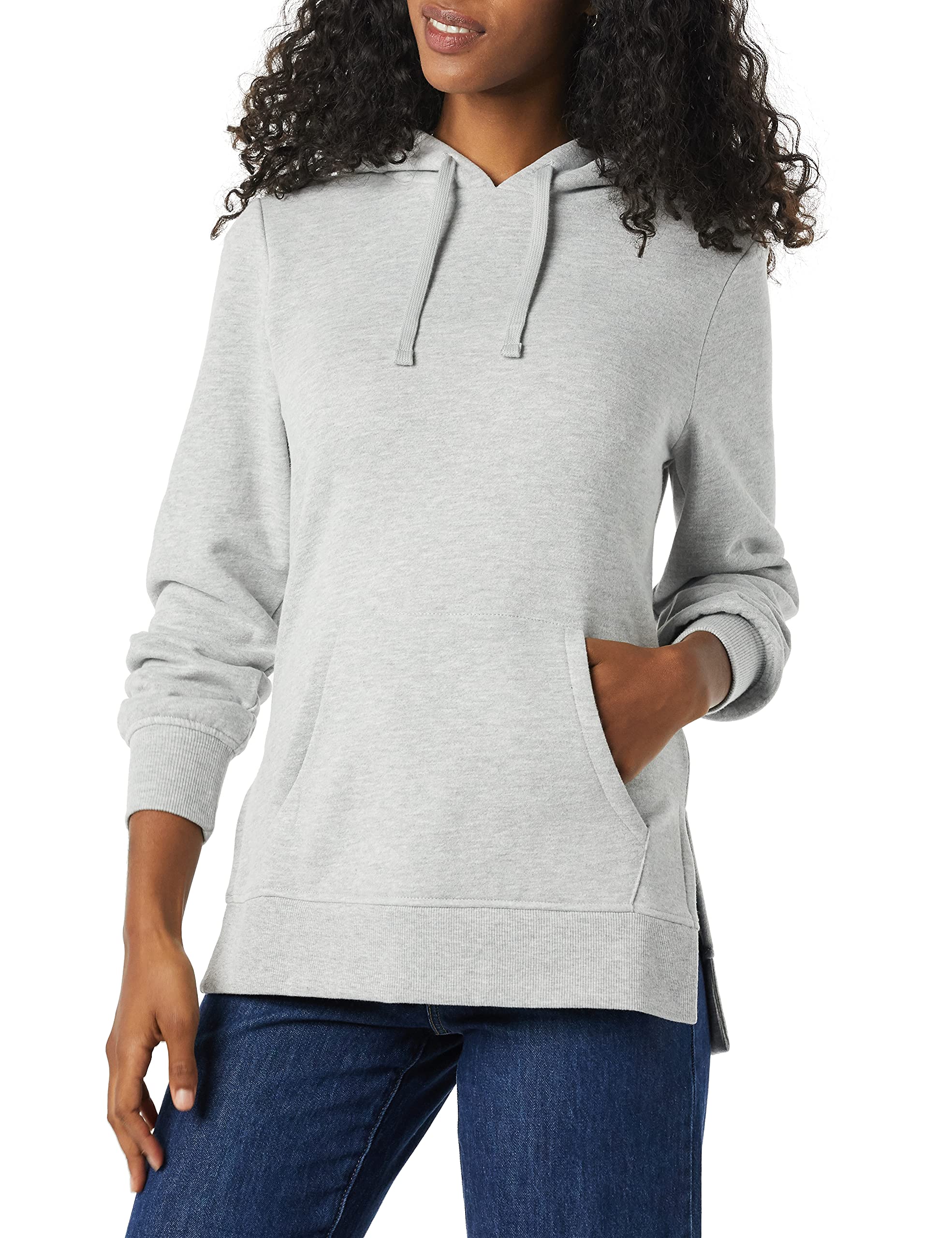 Amazon Essentials Women's Fleece Hooded Tunic Sweatshirt, Grey Heather, Medium