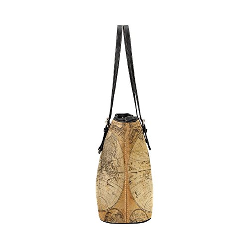 InterestPrint Modern Vintage Antique World Map Leather Tote Shoulder Bags Handbags for Women