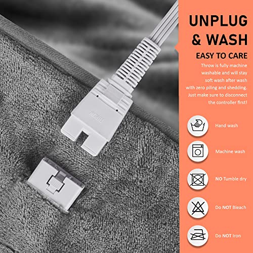 Heated Microplush Blanket with Foot Pocket - 3 Heat Settings, Auto Shut-Off, Machine Washable, Soft & Comfortable Electric Throw (50x62 inches, Grey)