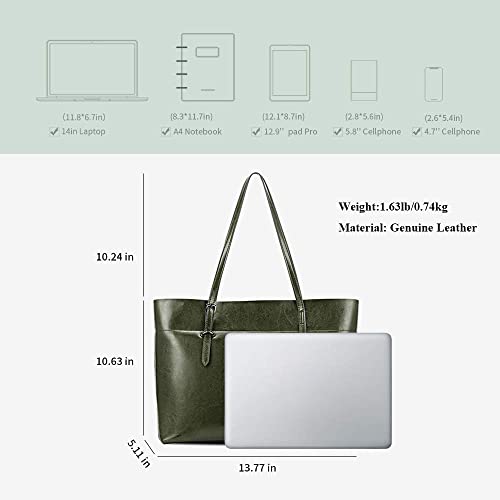 Kattee Vintage Genuine Leather Tote Shoulder Bag for Women Satchel Handbag with Top Handles (1-Green)