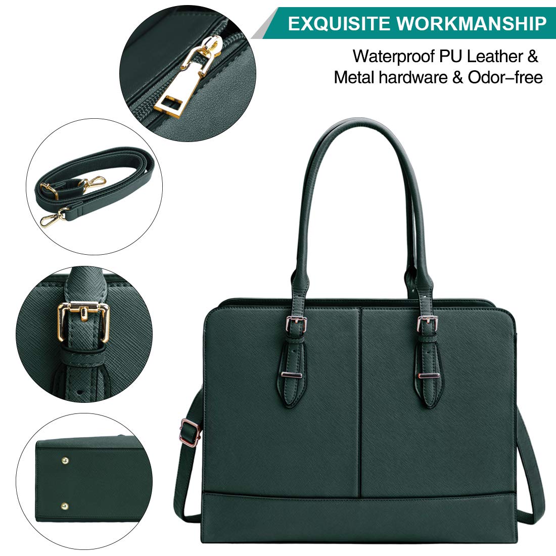 Laptop Bag for Women Leather Work Tote 15.6 Inch Laptop for Computer Bag Waterproof Business Office Professional Large Capacity Handbag Shoulder Bag