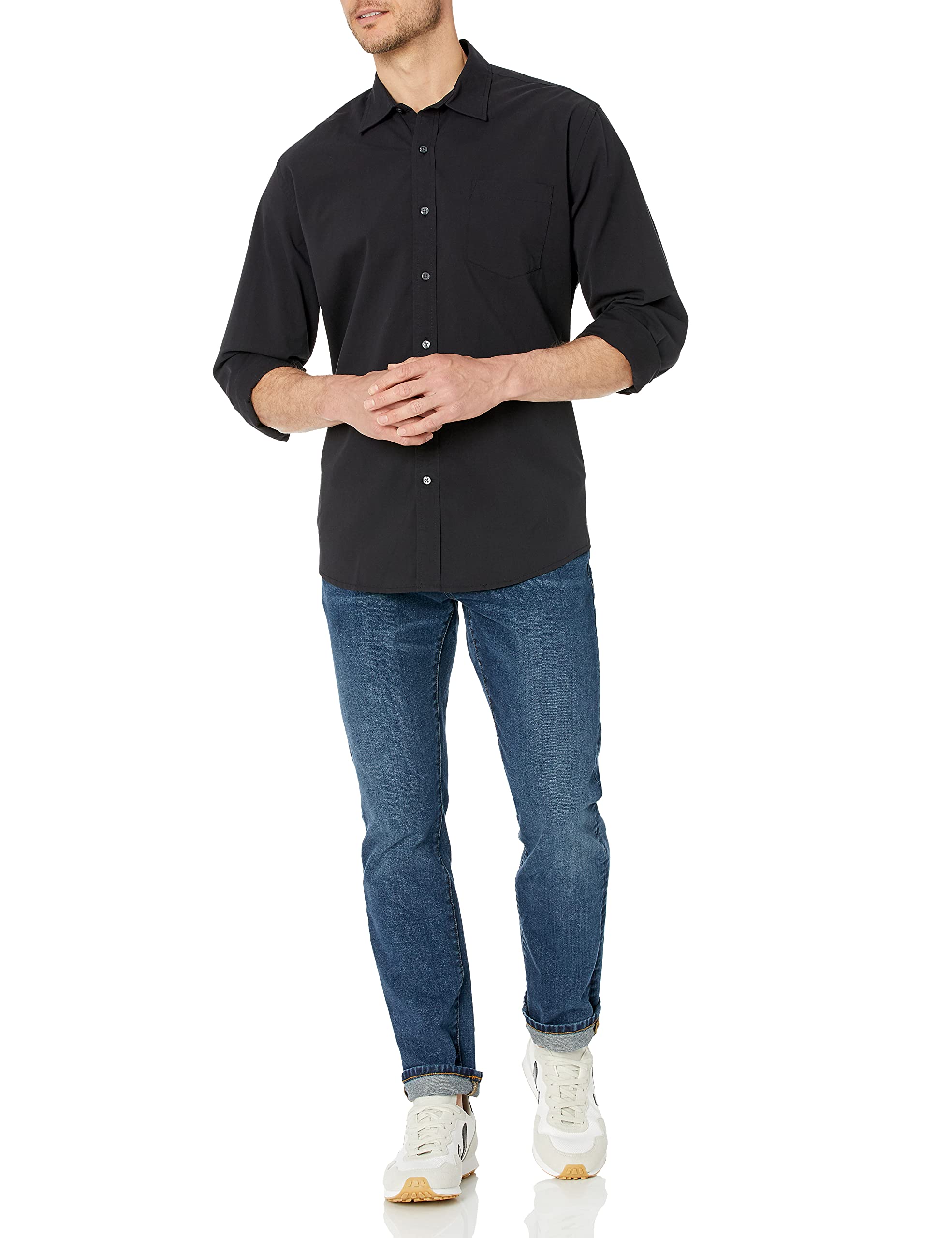 Amazon Essentials Men's Regular-Fit Long-Sleeve Casual Poplin Shirt, Black, XX-Large