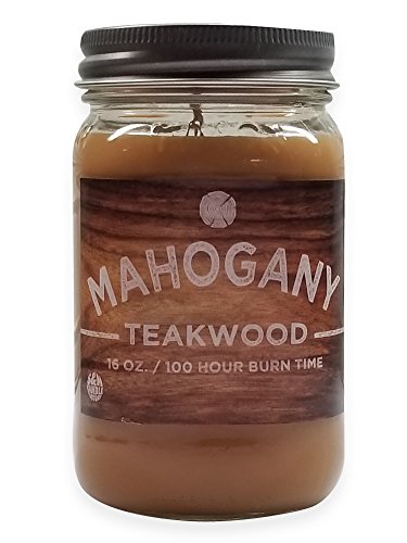 Mahogany Teakwood Natural Scented Soy Wax Glass Jar Candle with Gift Box ~ Made in The USA S&M Candle Factory (Mason Jar)