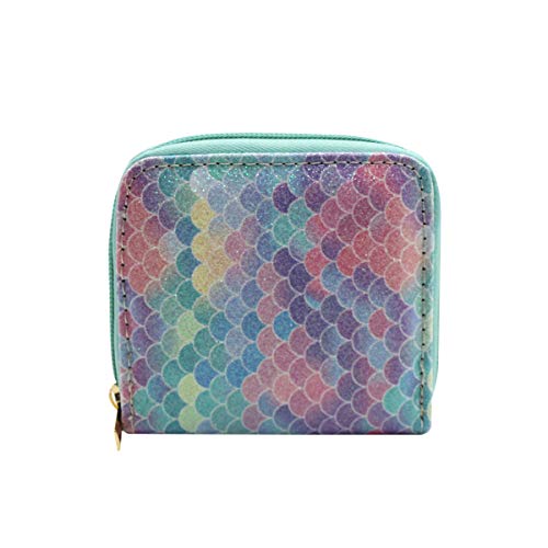 Orityle Women Small Short Wallets Mermaid Scale Coin Purse Credit Card Holder with Zipper for Teen Girls, B, One Size