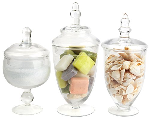 Mantello Apothecary Jars with Lids- Decorative Glass Candy Bar Containers (Clear, Small, Set of 3)